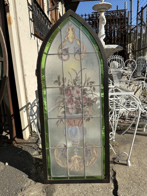 19" Narrow Gothic Stained Glass Iron Fixed Window Hand Painted ...