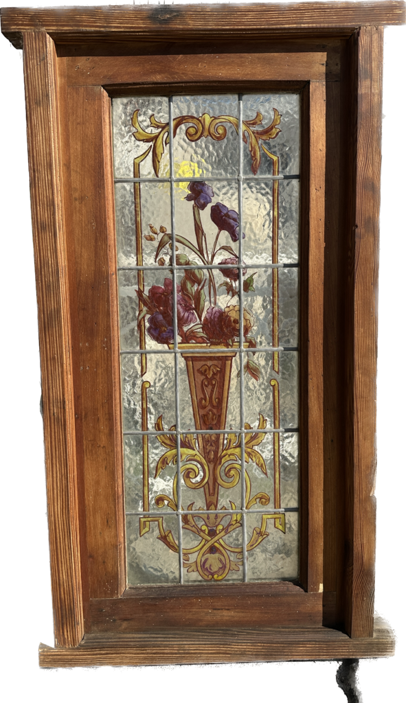 23" Small Stained Glass Wood Window Hand Painted - AMIGHINI ARCHITECTURAL